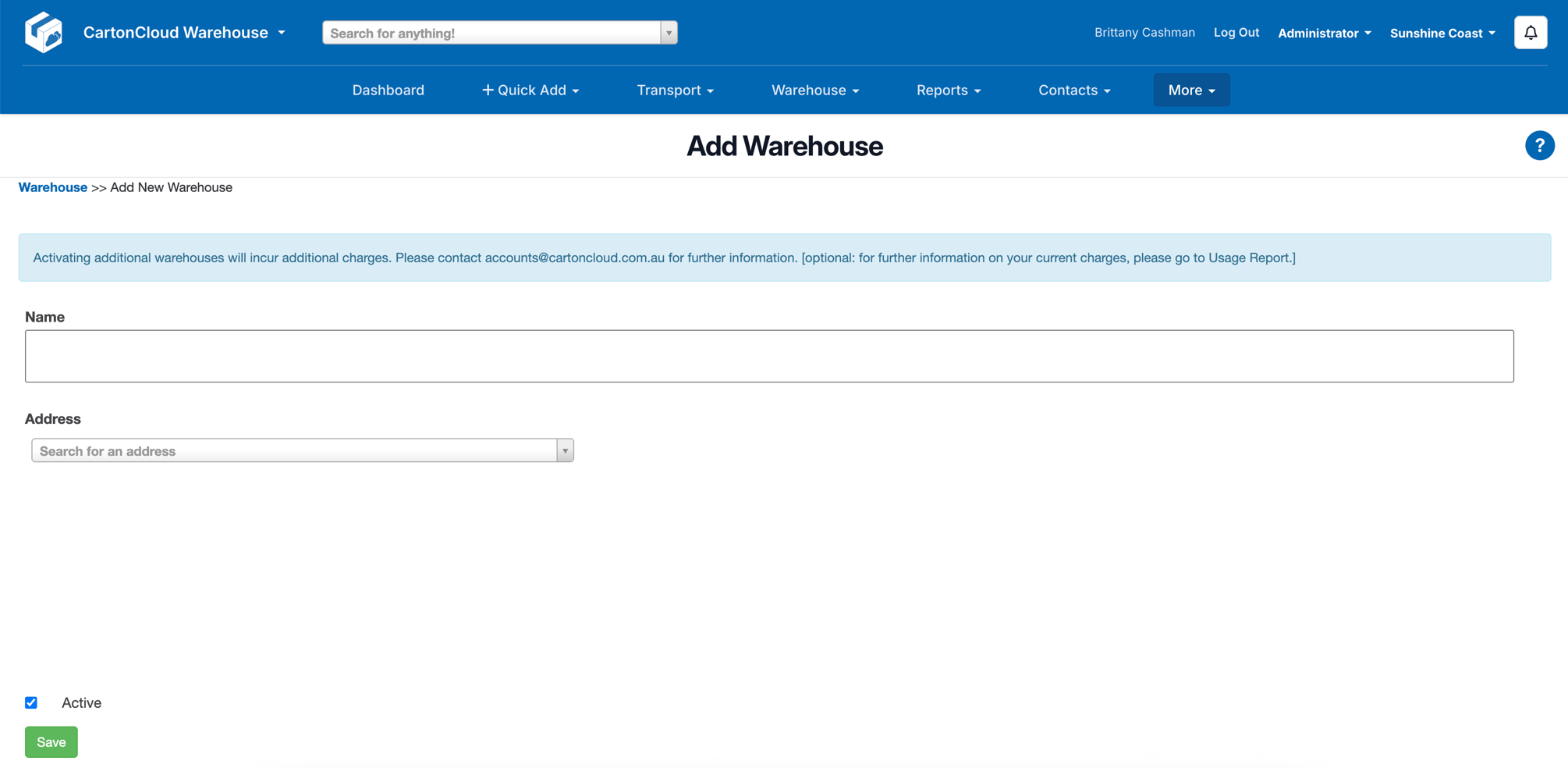 Add / Edit Warehouse
