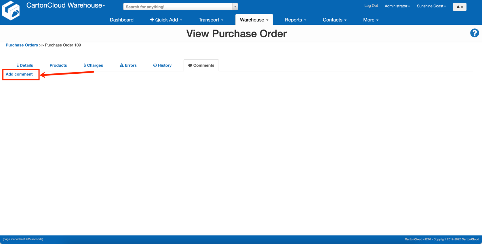 Adding a comment to a Purchase Order