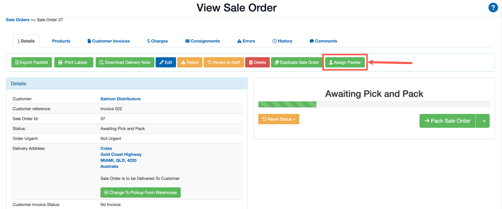 How to assign a packer to a Sale Order
