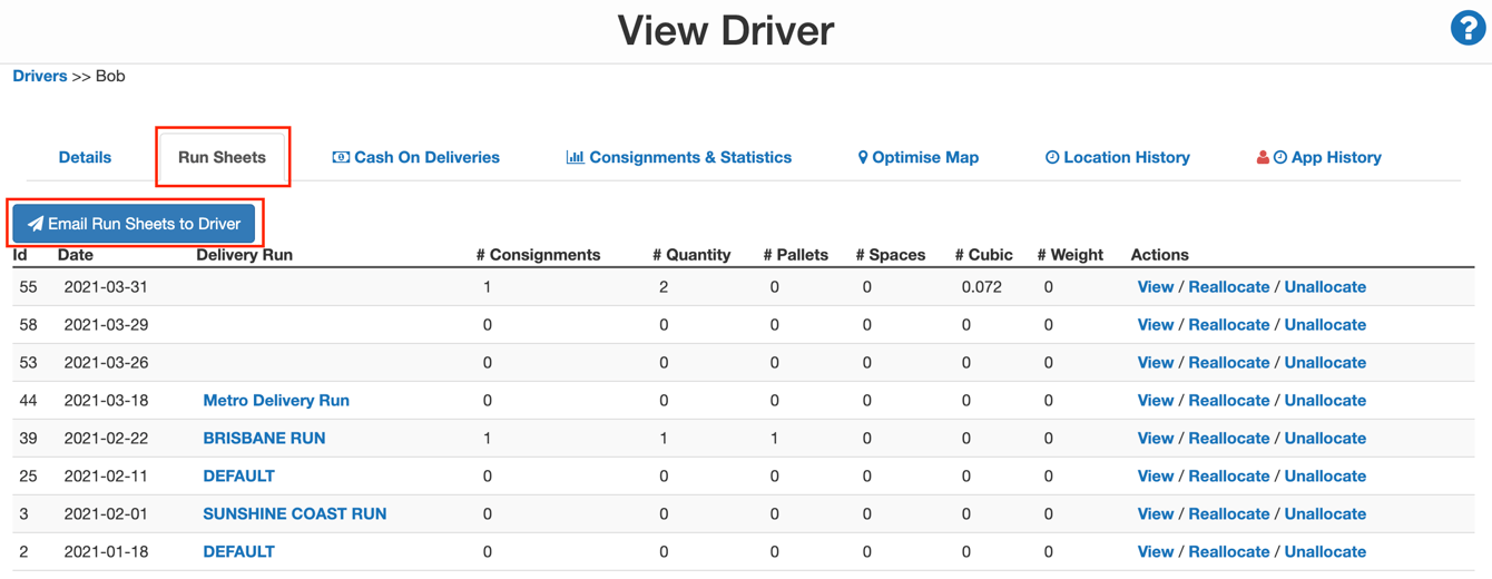 How to email a Runsheet to a Driver